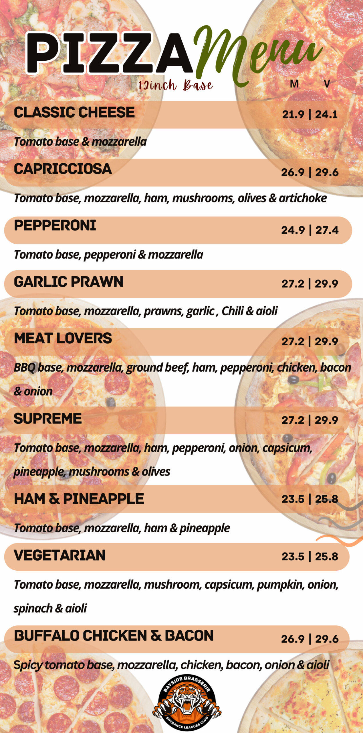 Pizza Menu - Bayside Brasserie